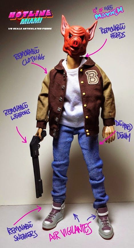'Hotline Miami' 1:6 scale action figure from ESC Toys - a Pig, a Tiger, and a Rooster... WHUT ...